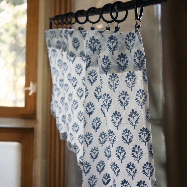 Floral Block Print Cafe Curtains: Modern Farmhouse Cotton Tier Curtains ...