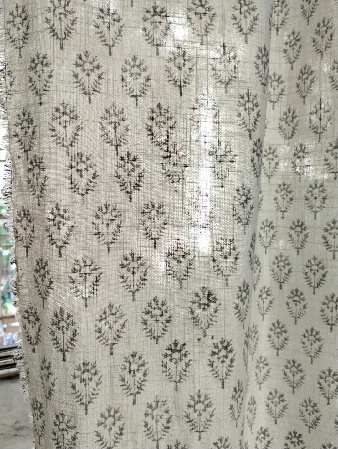 Hand Block Printed Cotton Curtain: Semi Sheer Floral Slub - Etsy