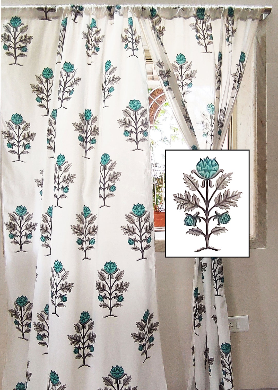 Indian Mughal Print Curtains/ Bohemian Curtains/ Floral Print/ Cotton ...