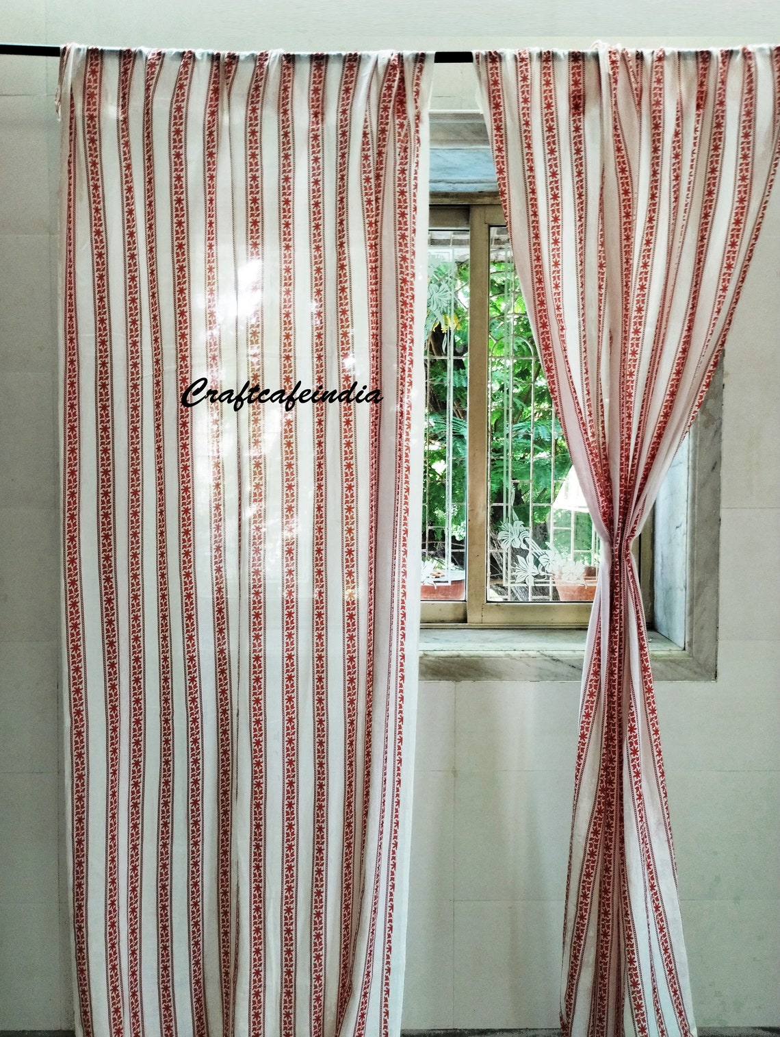 Indian Printed Striped Curtains Christmas Sheer Cotton Curtain Boho ...