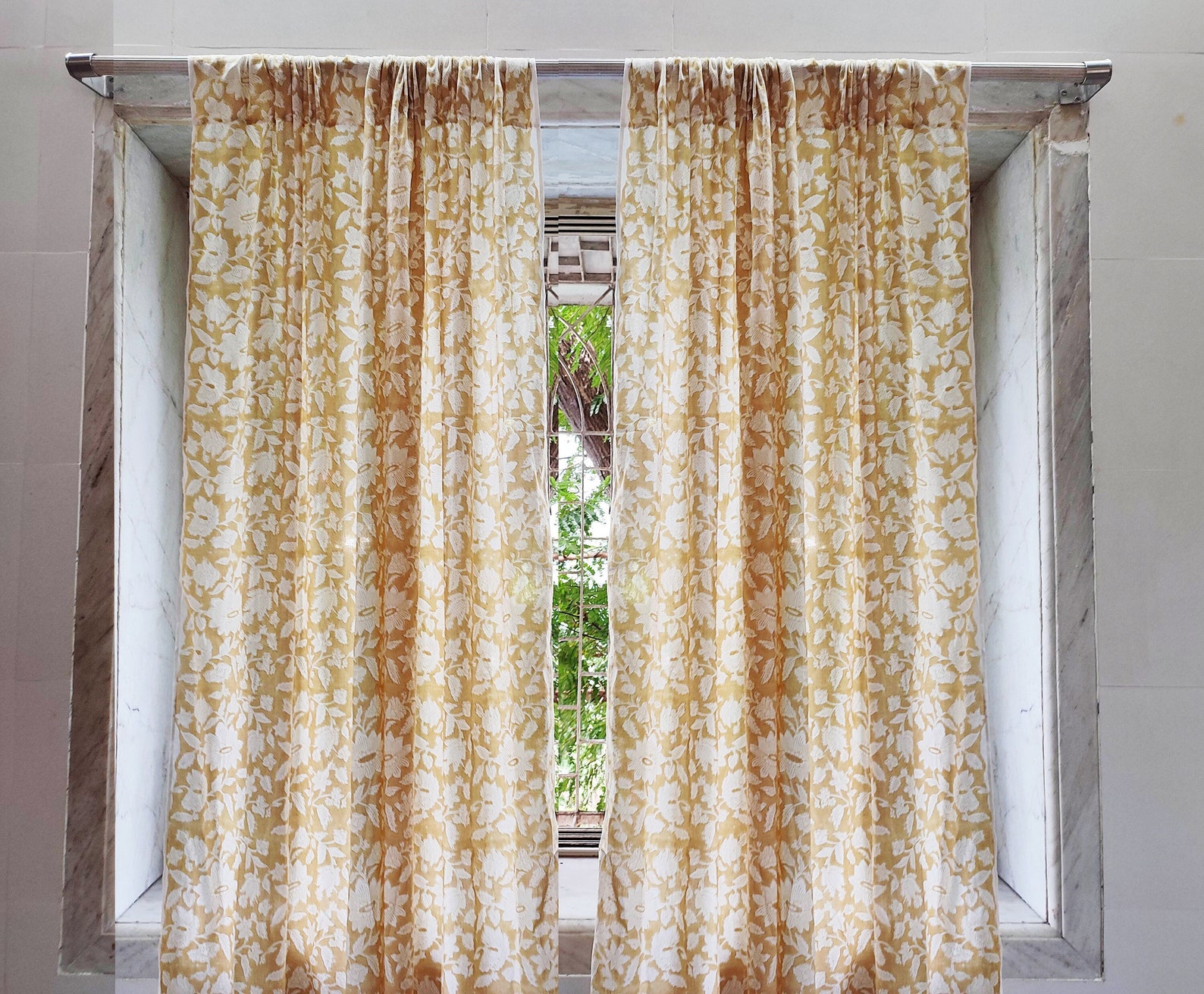 Yellow Curtain Cotton Floral Sheer Curtains Printed Floral - Etsy