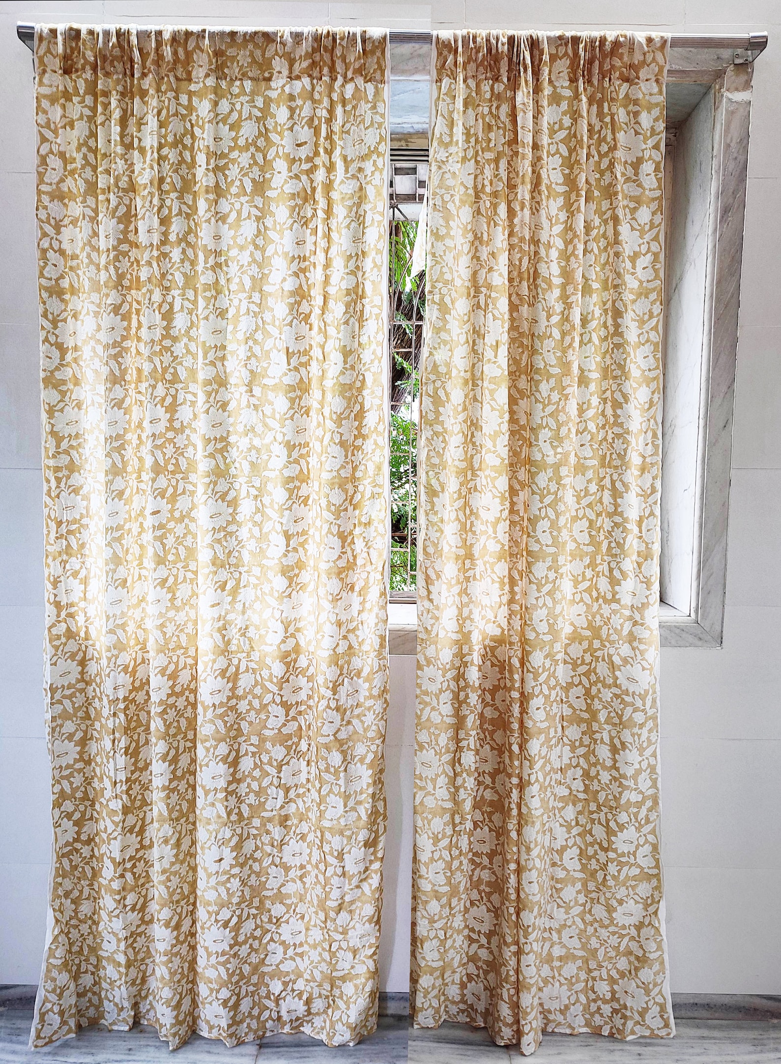 Yellow Curtain Cotton Floral Sheer Curtains Printed Floral - Etsy
