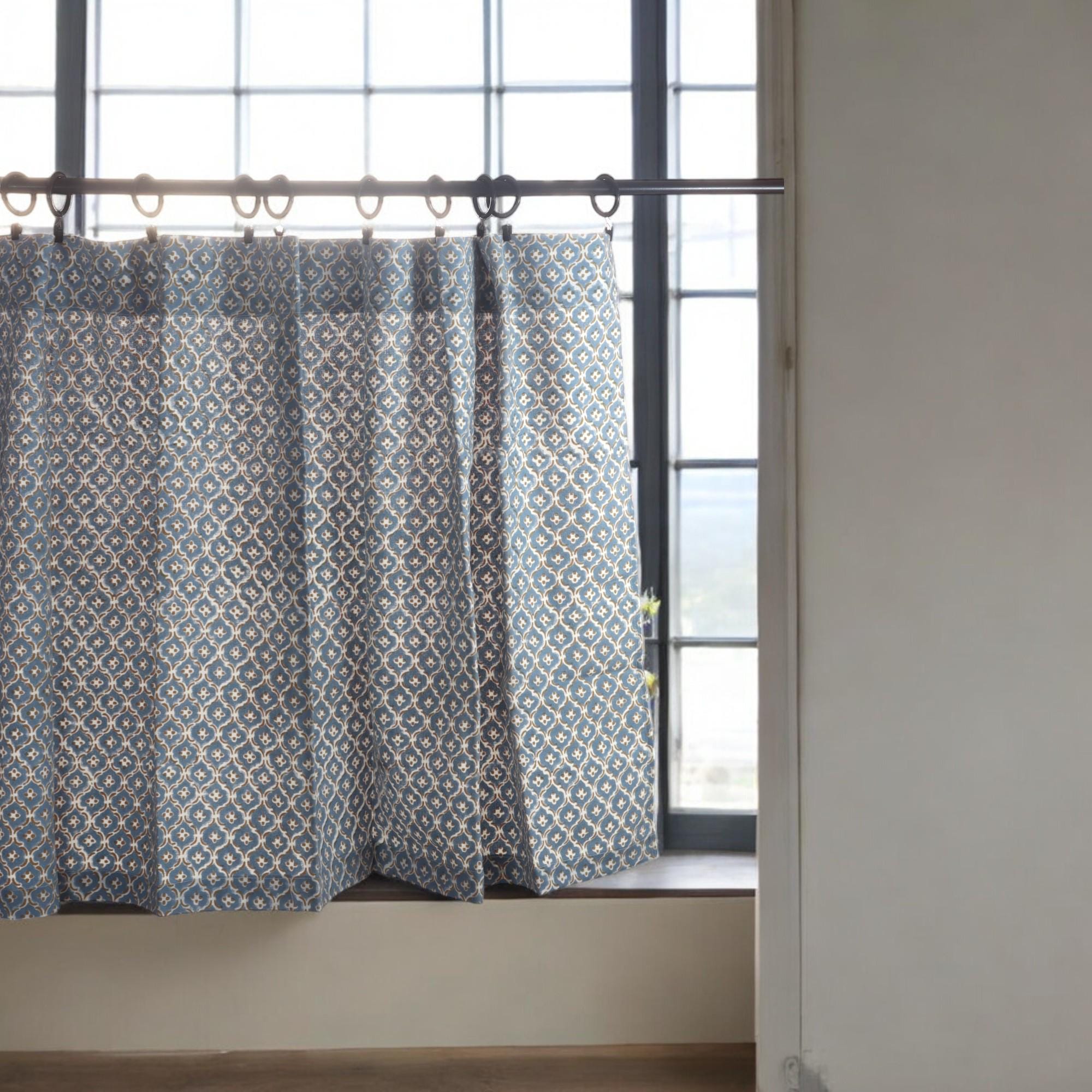 Hand Block Printed Cotton Cafe Curtains: Floral Green Canvas - Etsy