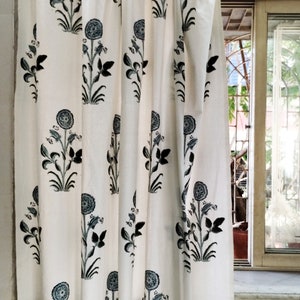 Block Print Curtains, Floral Canvas Drapes Curtain, Heavy Weight ...