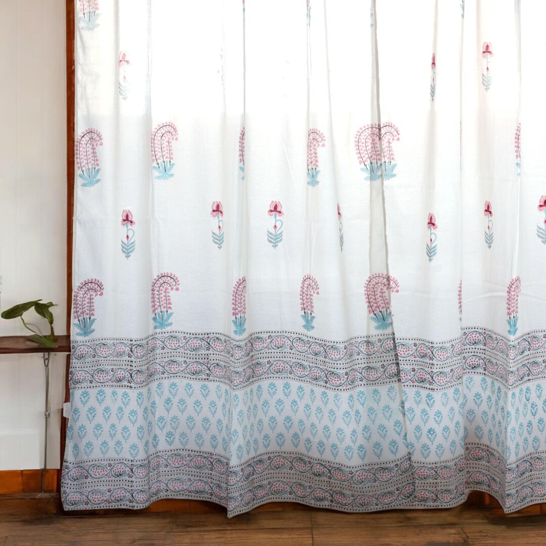 Indian Floral Bohemian Curtain Panel, Hand Block Print Sheer Curtains ...