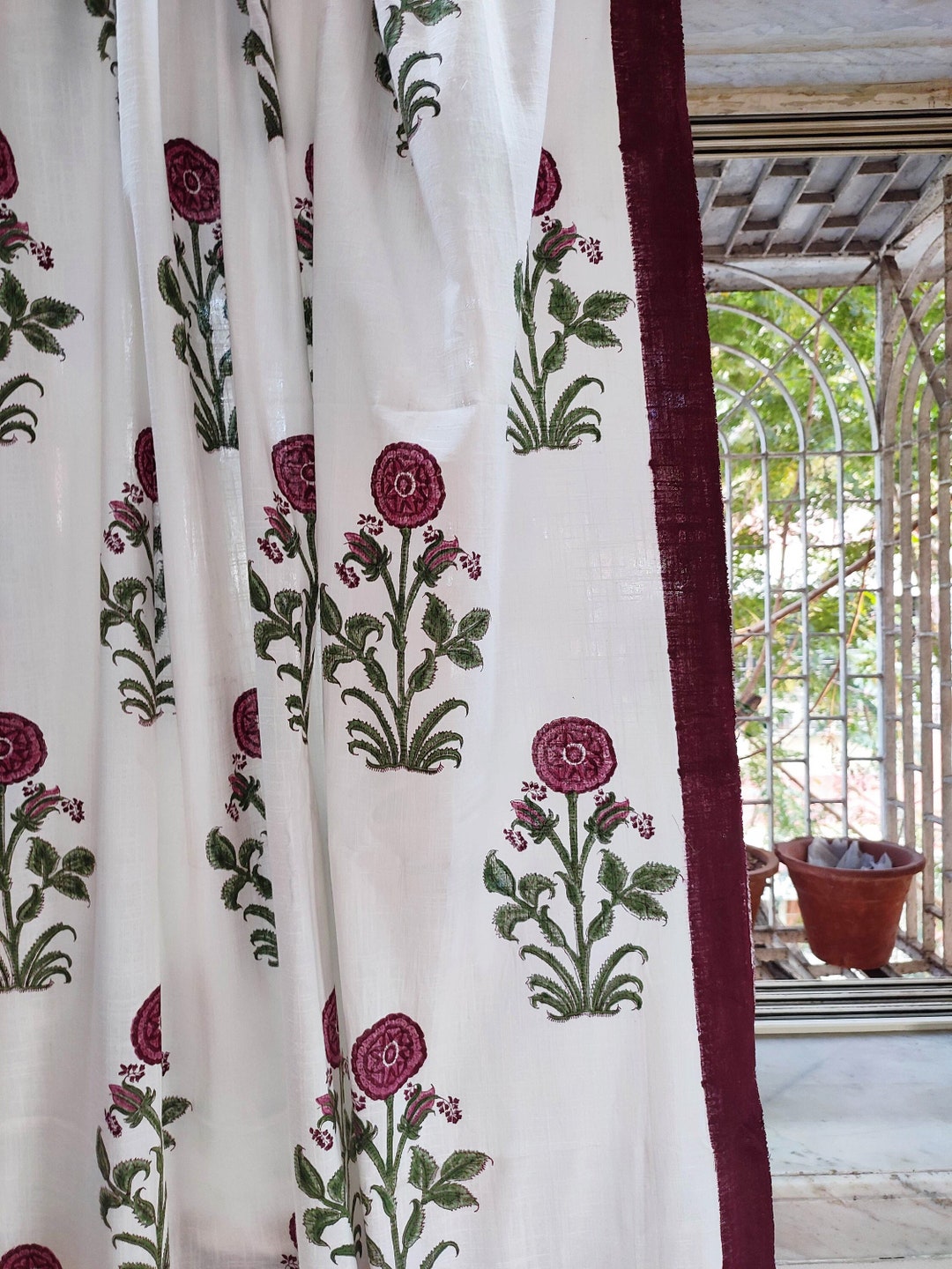 Poppy Flower Print Curtains/ Block Printed Curtain/ Bohemian Curtains ...
