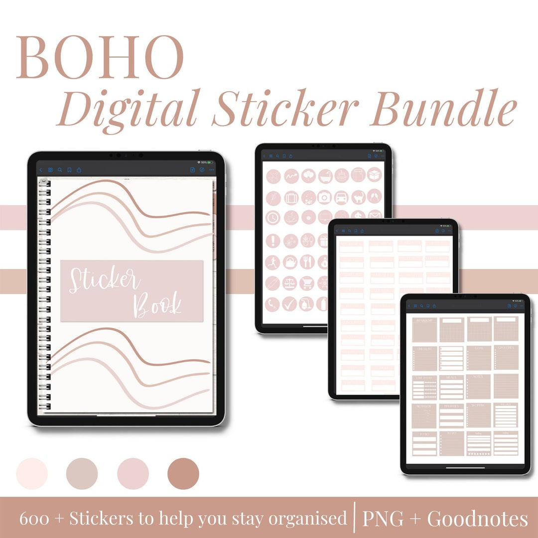 Boho Digital Planner Stickers: 600+ PNG, Goodnotes Stickers - Etsy