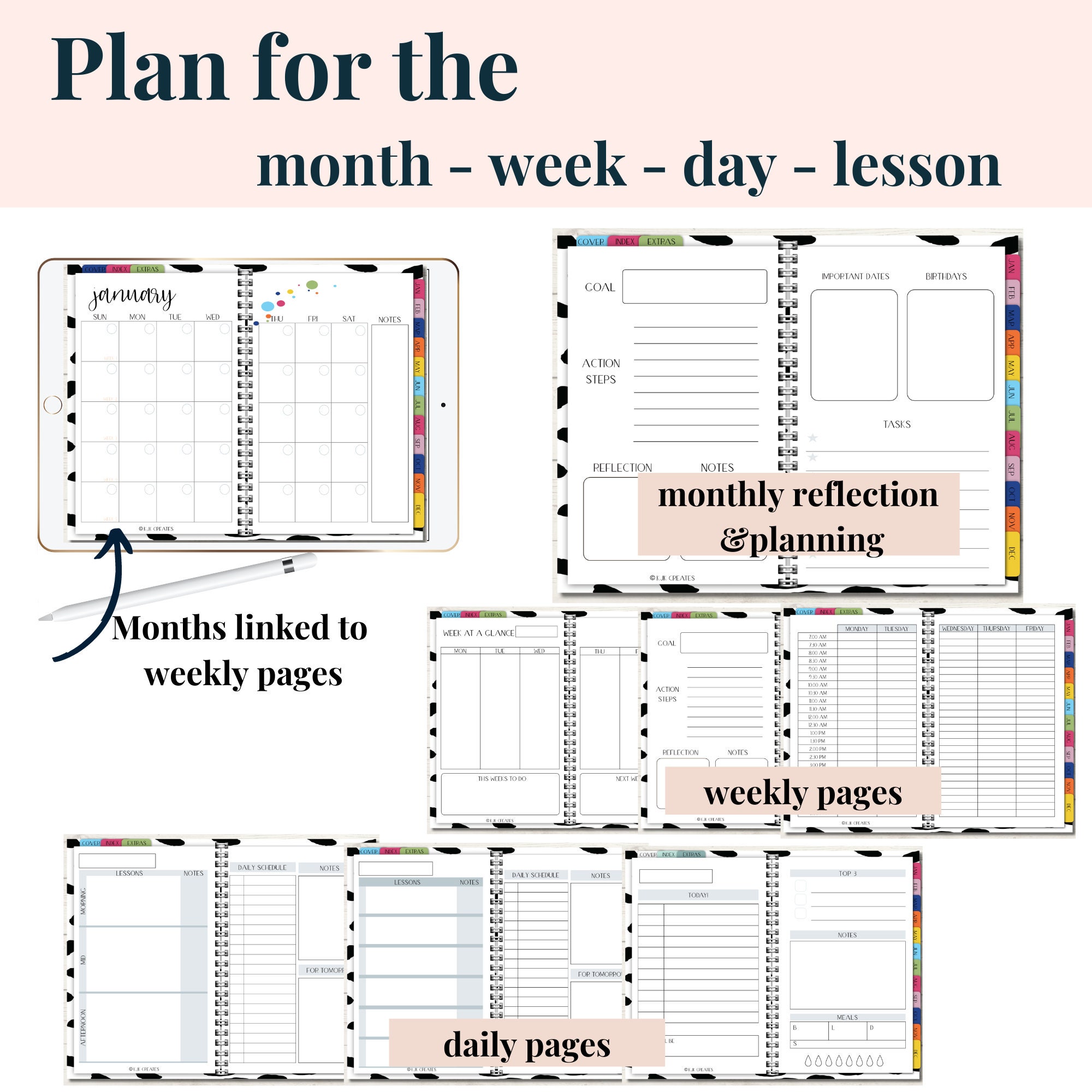 Digital Teacher Planner, Digital Teacher Planner for Goodnotes, Black ...