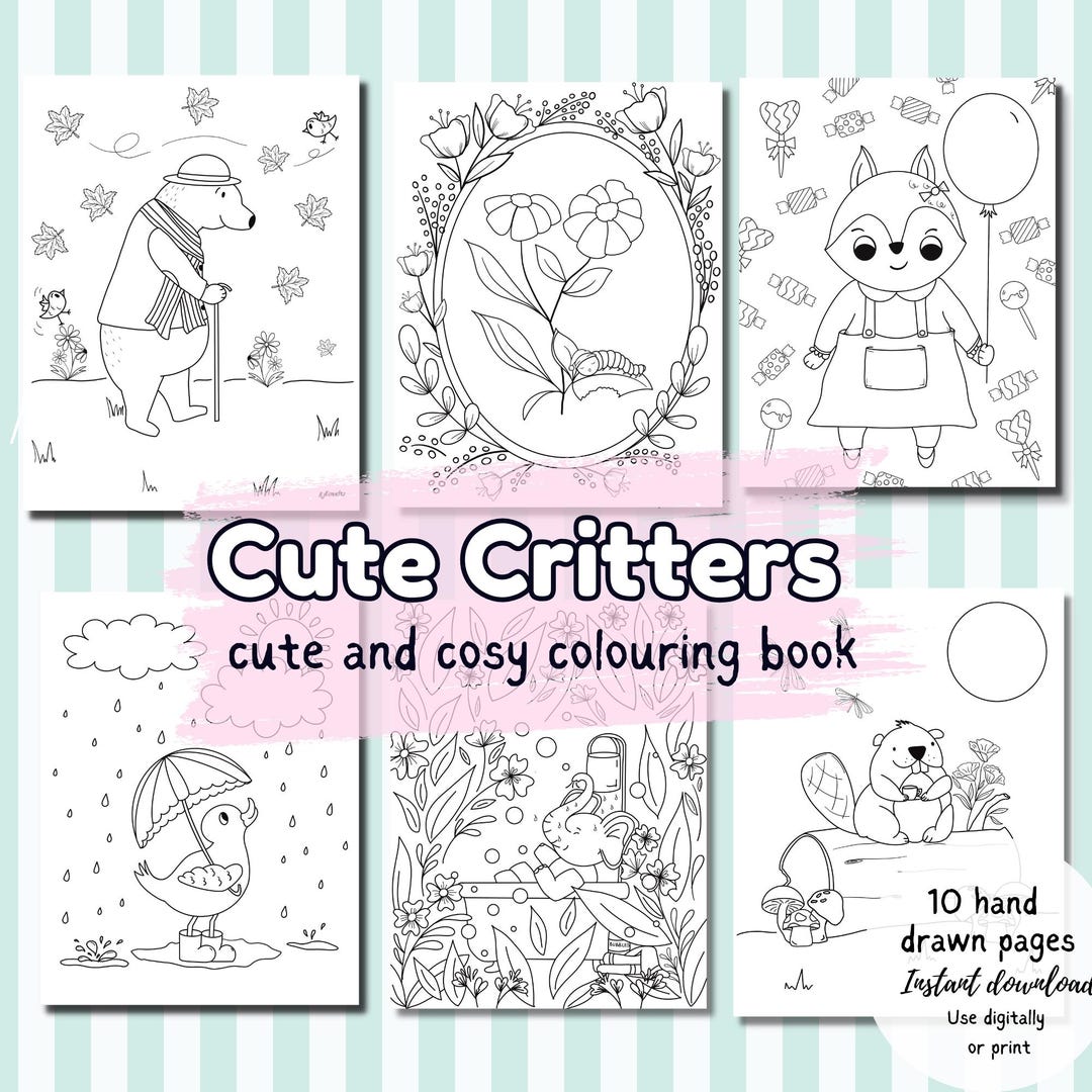 10 Cute Animal Coloring Pages Printable Coloring Book for Mindful ...