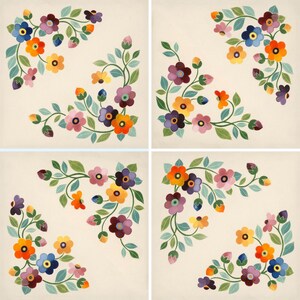 Set of 4 Boho Ceramic Floral Tiles - Etsy
