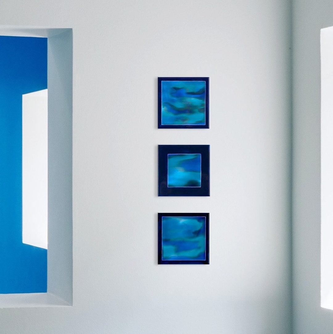 Set of 3 Abstract Ocean Tiles, Mediterranean Tiles, Blue and Turquoise ...