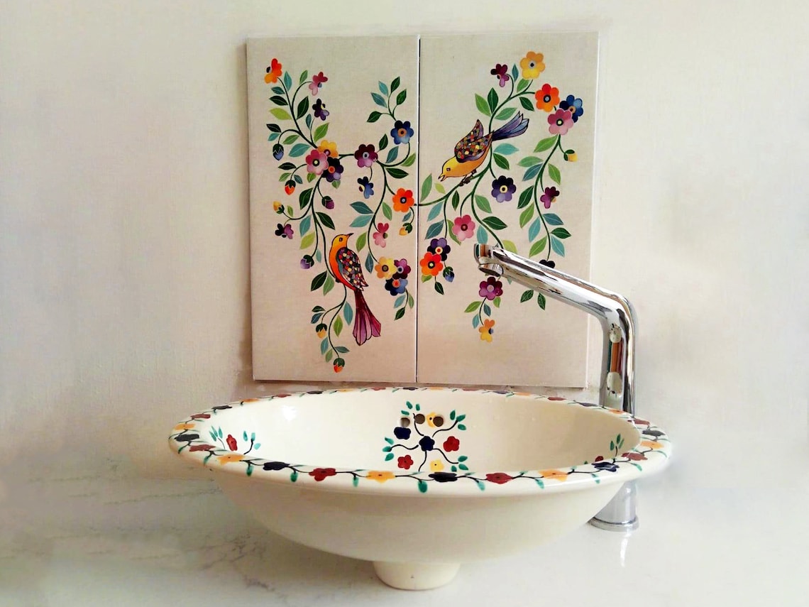4 azulejos de cerámica con flores y pájaros boho - Etsy España