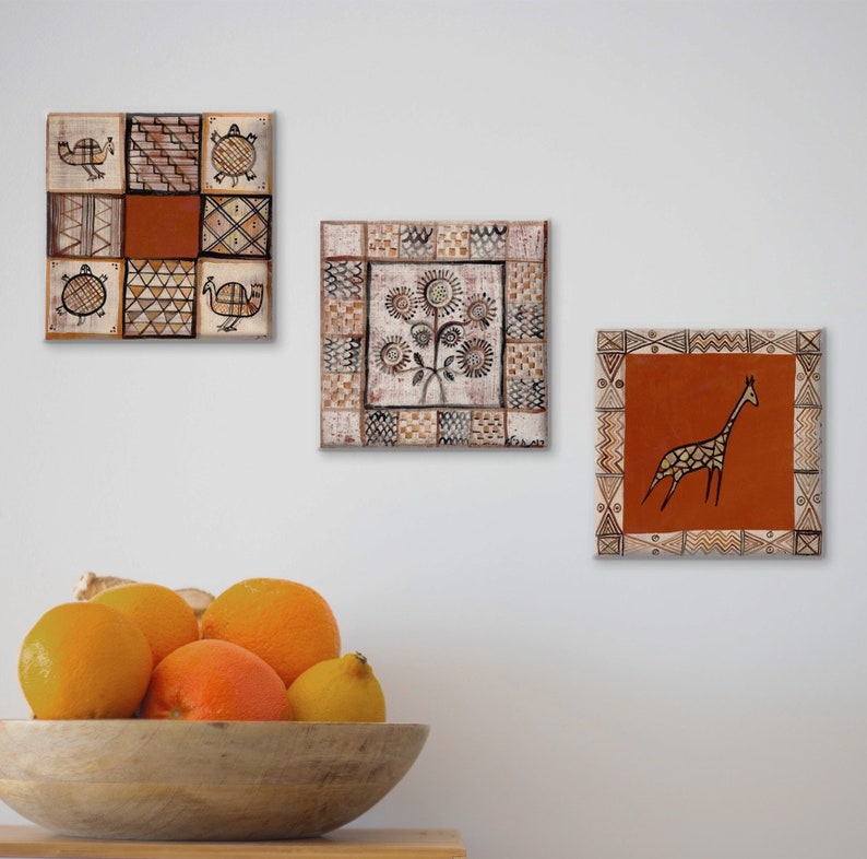 Jiraffe Tile, Ethnic Tile, African Wall Decor, Terracota Tile, Tribal ...