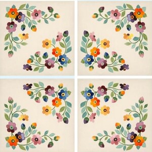 Set of 4 Floral Wall Art, Boho Tiles - Etsy