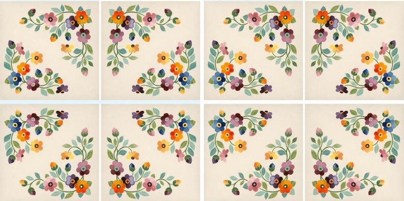Set of 4 Floral Wall Art, Boho Tiles - Etsy