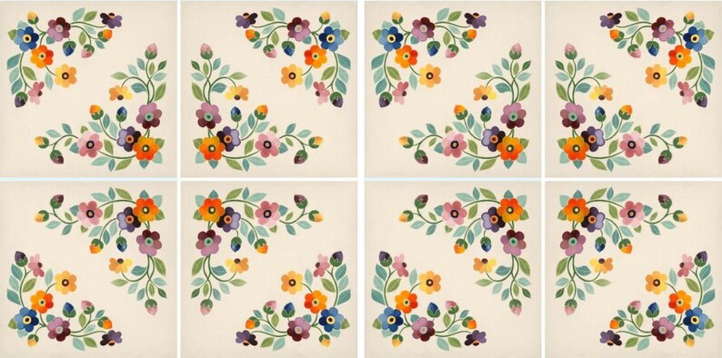 Set of 4 Floral Wall Art, Boho Tiles - Etsy