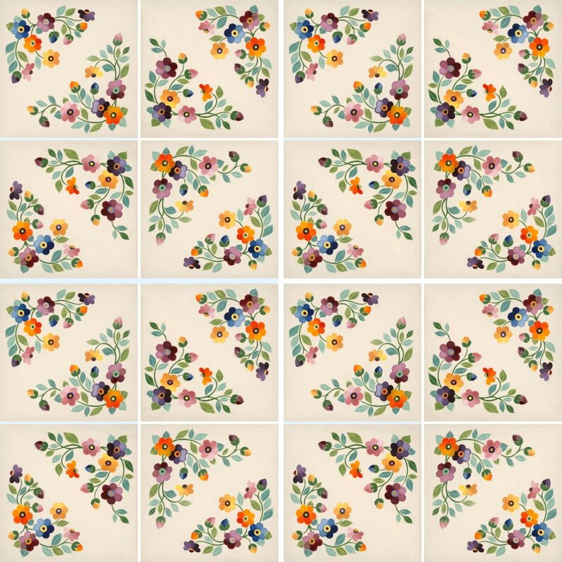 Set of 4 Boho Ceramic Floral Tiles - Etsy