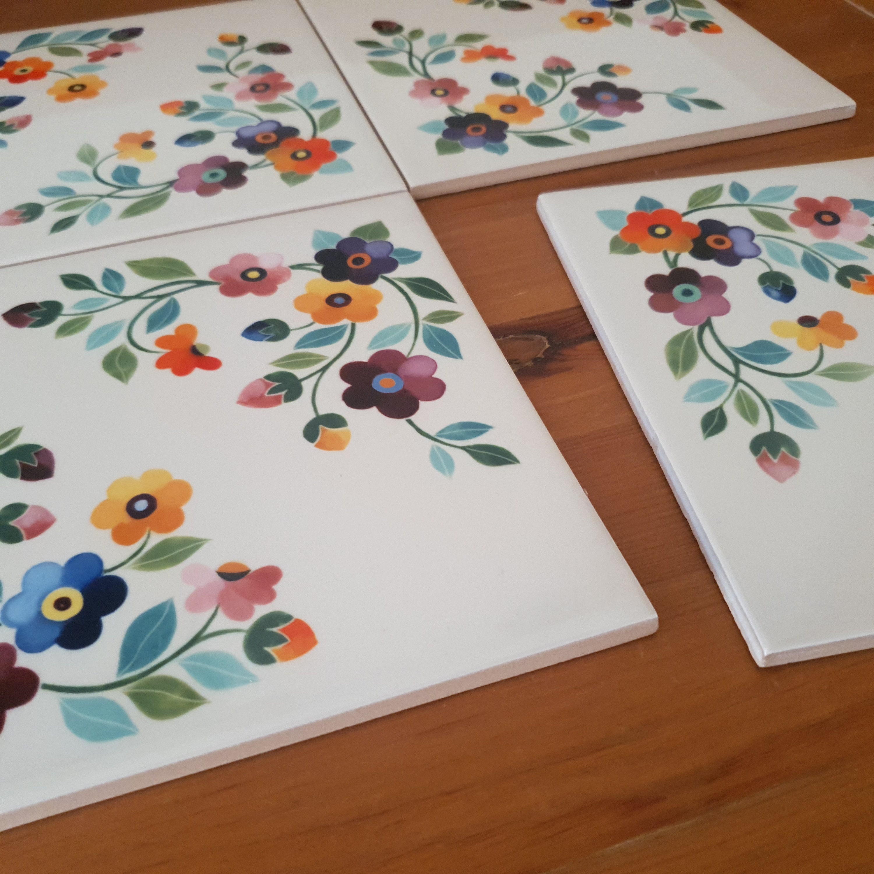 Set of 4 Boho Ceramic Floral Tiles - Etsy