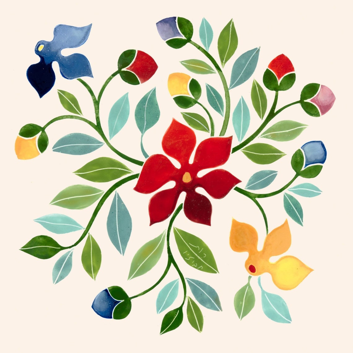 0ne Floral Bohemian Tile, Colorful Flowers Wall Decor, Ceramic Art Tile ...