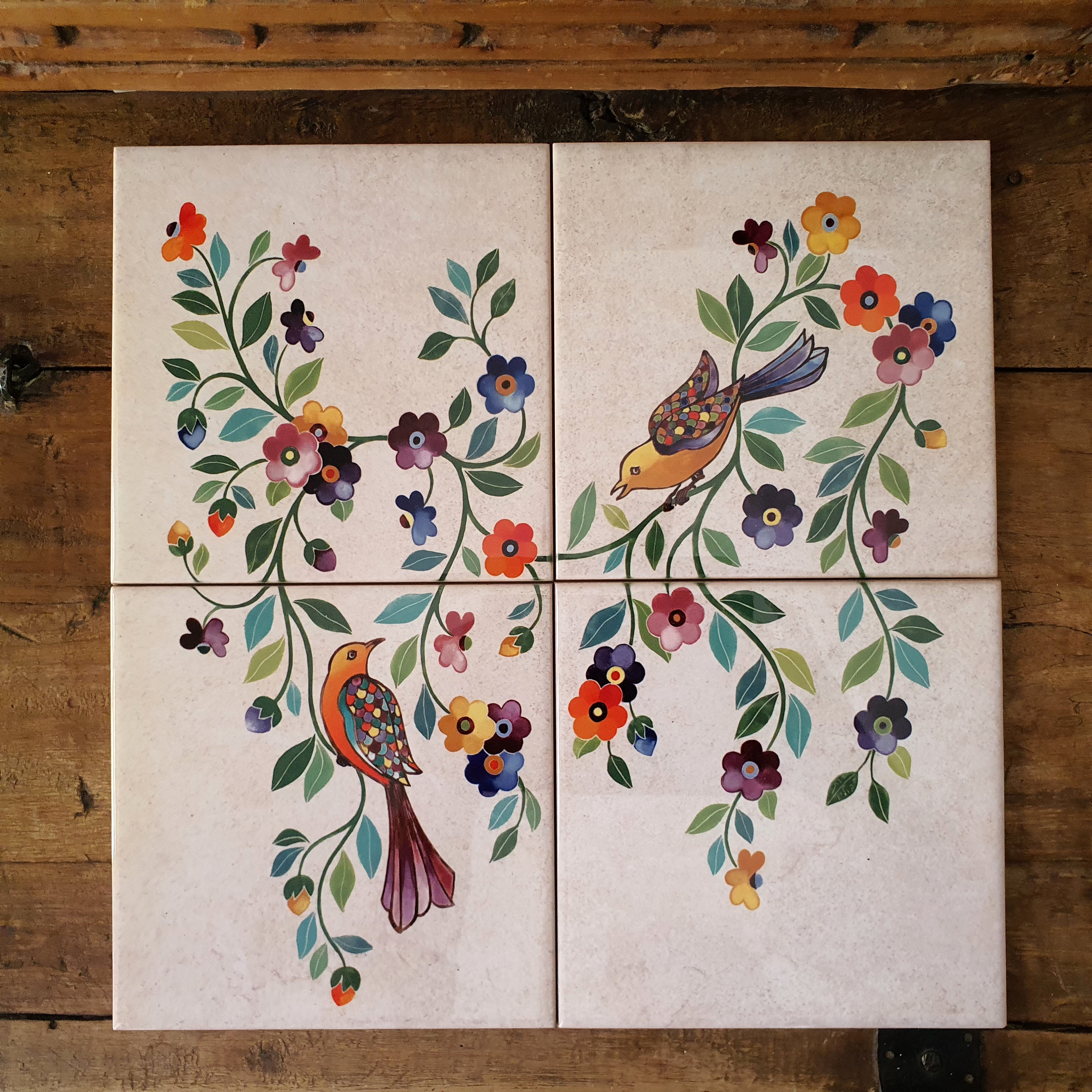 4 azulejos de cerámica con flores y pájaros boho - Etsy España