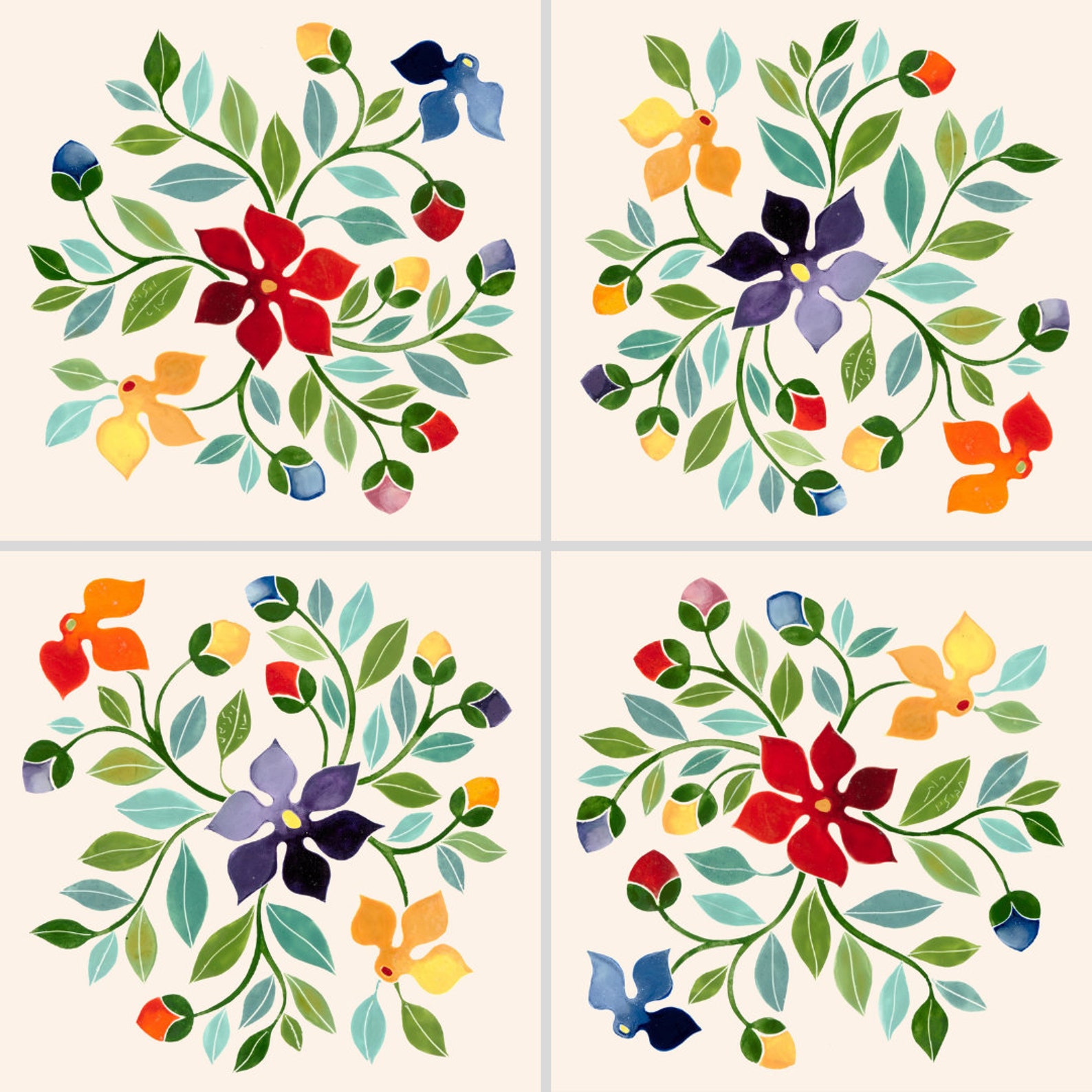 0ne Floral Bohemian Tile, Colorful Flowers Wall Decor, Ceramic Art Tile ...