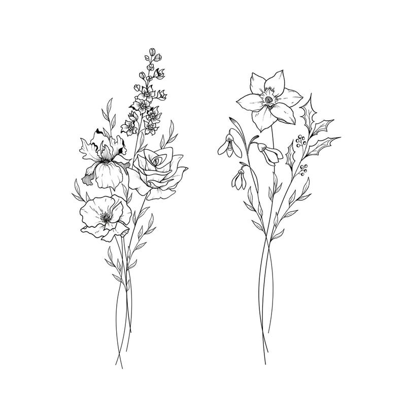 Birth Flower Pen Sketch - Etsy UK