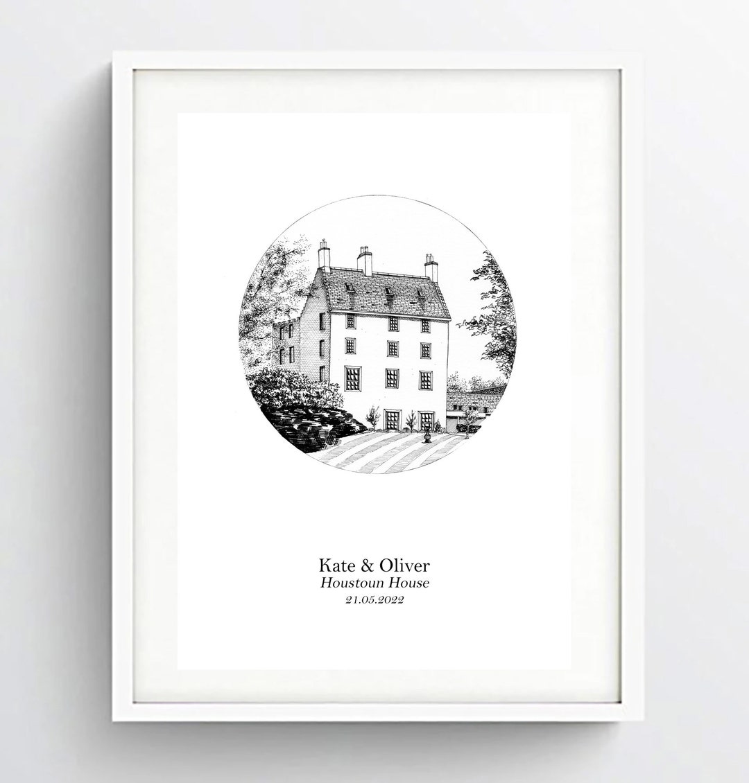 Custom Wedding Venue Hand Drawn Ink Illustration, First Anniversary ...