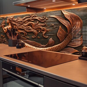 Copper Mermaid Glass Backsplash, Tempered Glass Splashback, Stove Back ...