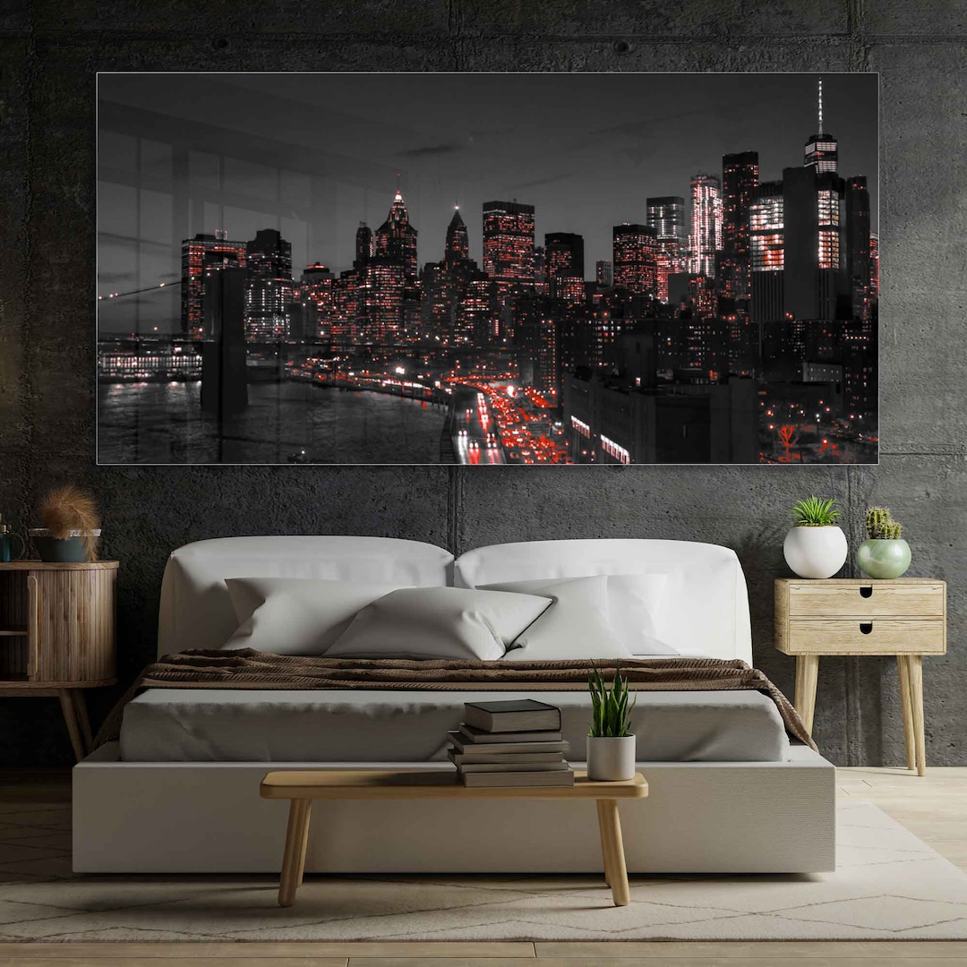 Tempered Glass Wall Art, City Night Wall Decor, Home Decor, Living Room ...