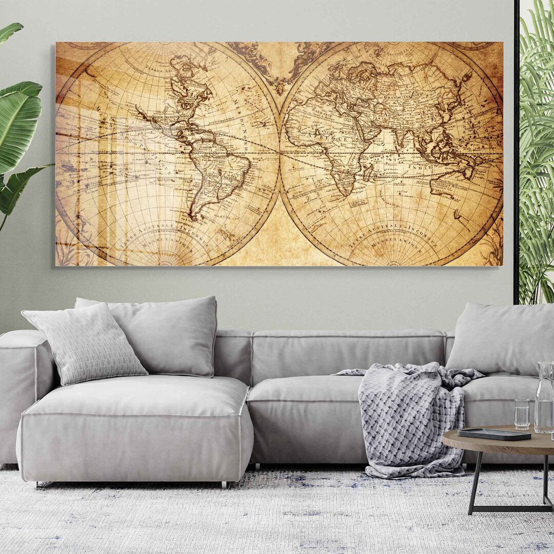 Tempered Glass Wall Art, World Map Glass Wall Decor, Home Decor, Living ...