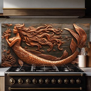 Copper Mermaid Glass Backsplash, Tempered Glass Splashback, Stove Back ...