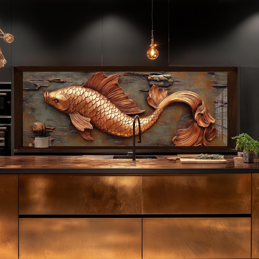 Copper Fish Glass Backsplash, Tempered Glass Splashback, Stove Back ...