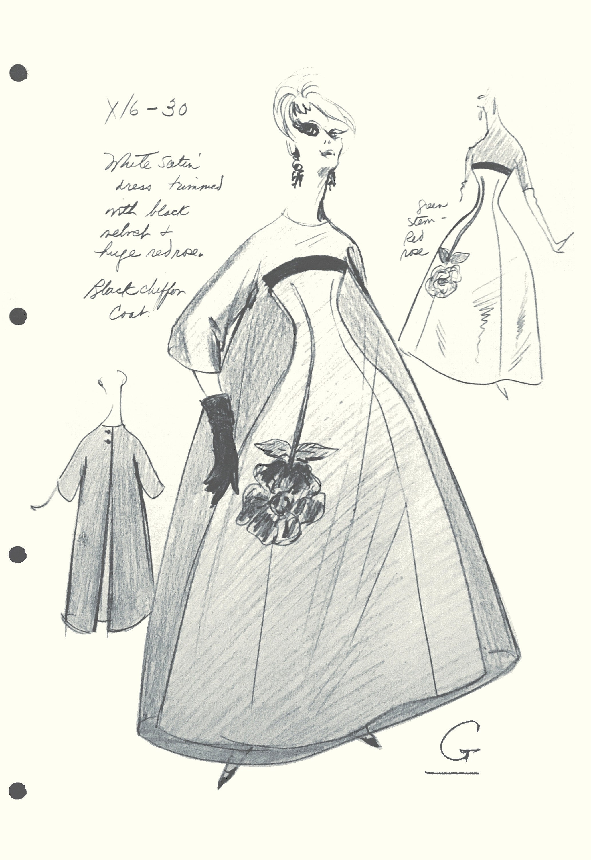 Vintage JACQUES GRIFFE Fashion Design Evening Gown Sketch Haute Couture ...
