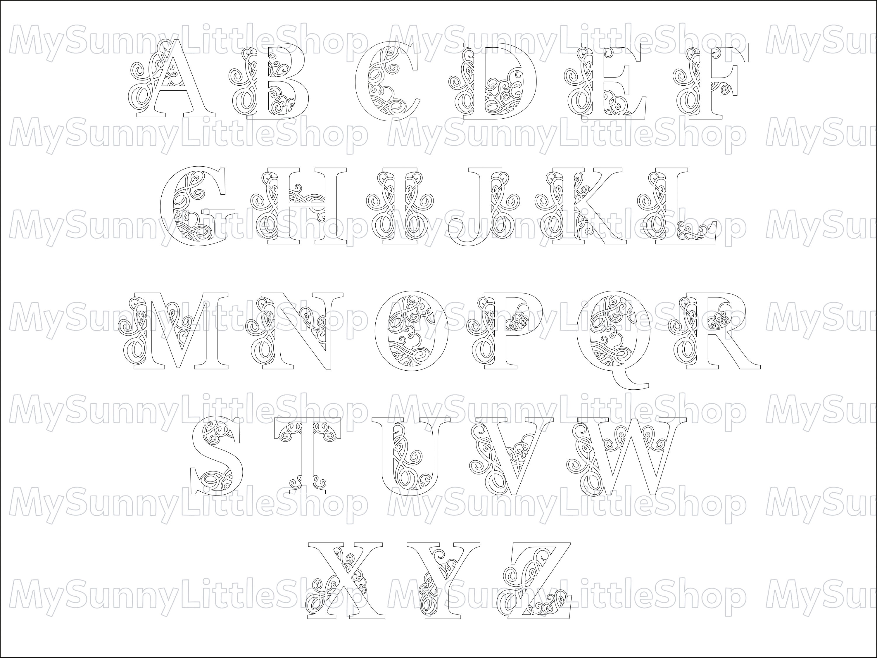 Swirl Letter Setscrolldigital Cut Filefull | Etsy