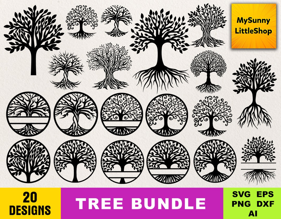 Tree Svg Bundle,family Tree Svg Bundle,tree Svg Glowforge,tree Roots ...