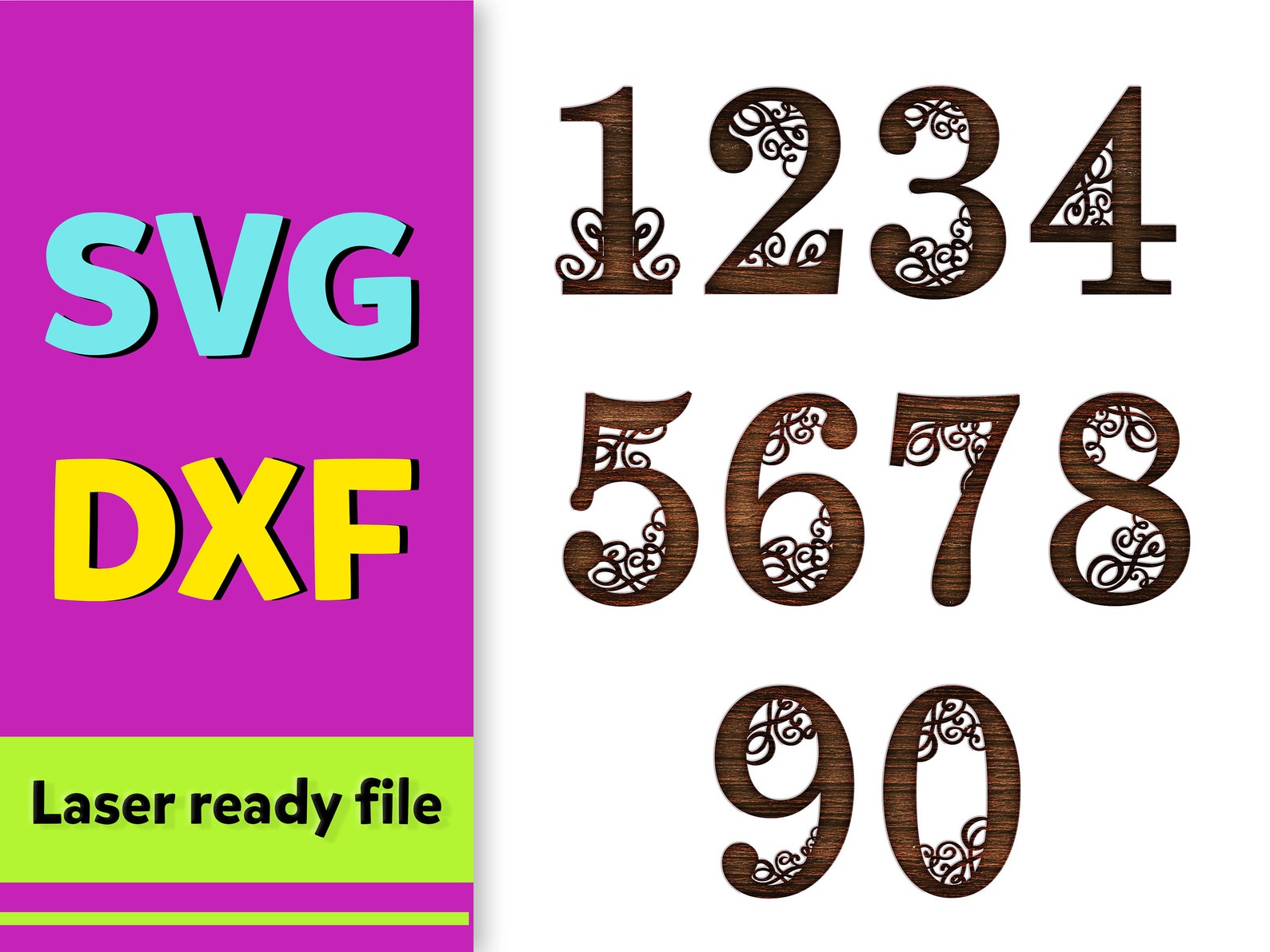 Vintage Number Svgsilhouettedigital Laser File for Swirled - Etsy