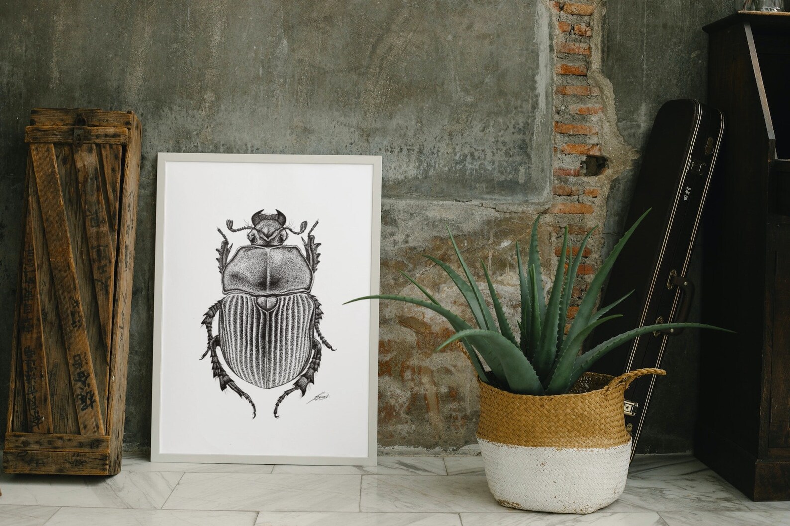 Spotted Scarab Fine Art Print, Printable Scarab Ink Drawing Wall Art ...