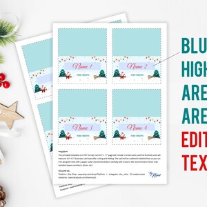 Printable Christmas Place Cards, Holiday Place Cards, Customizable ...