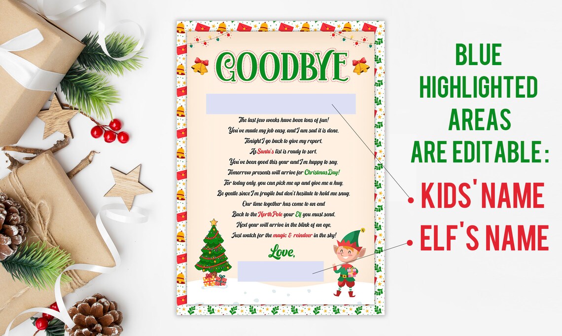 Elf Goodbye Letter Printable Personalized Elf Letter Elf on - Etsy