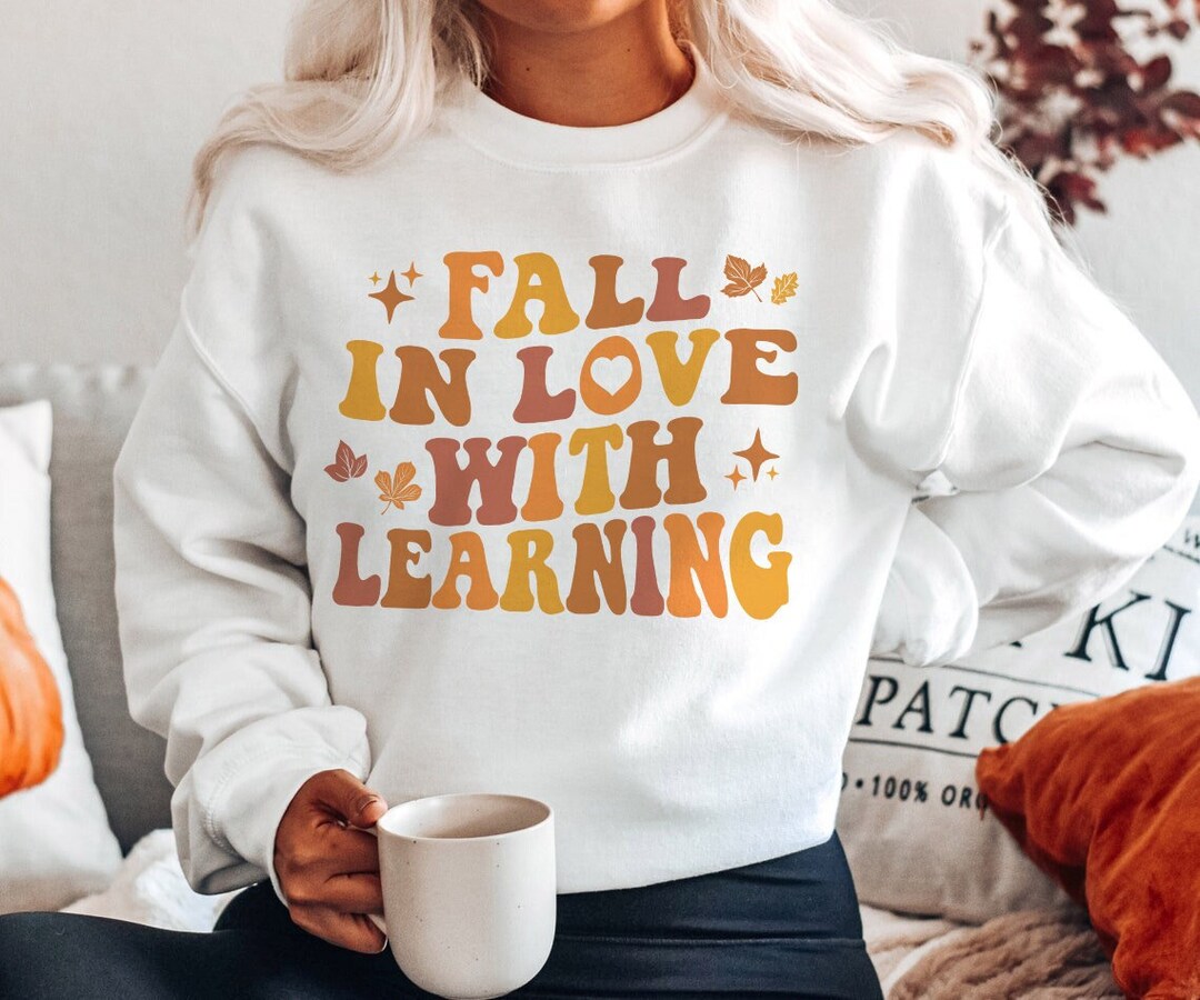 Fall in Love With Learning Retro Fall Teacher Crewneck Thanksgiving ...