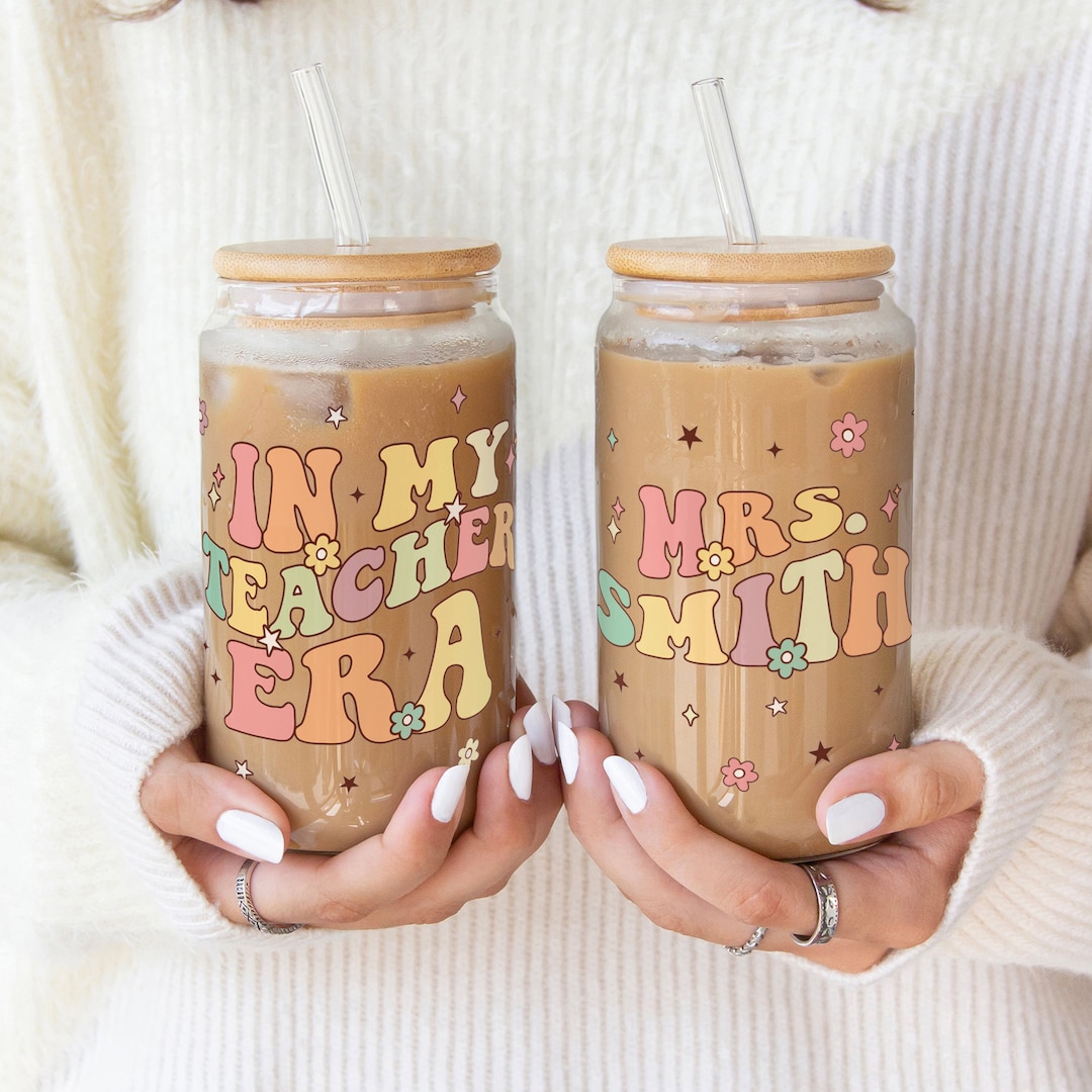 Pesonalized in My Teacher Era Cup Teacher Glass Cup Sipper Glass Iced ...