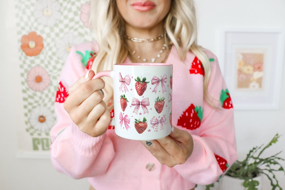 Coquette Strawberry Mug Coquette Mug Cottagecore Mug Preppy Stuff Cute ...