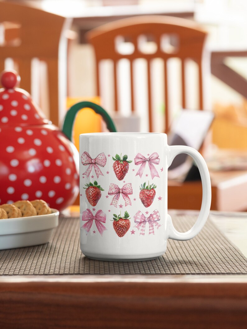 Coquette Strawberry Mug Coquette Mug Cottagecore Mug Preppy Stuff Cute ...