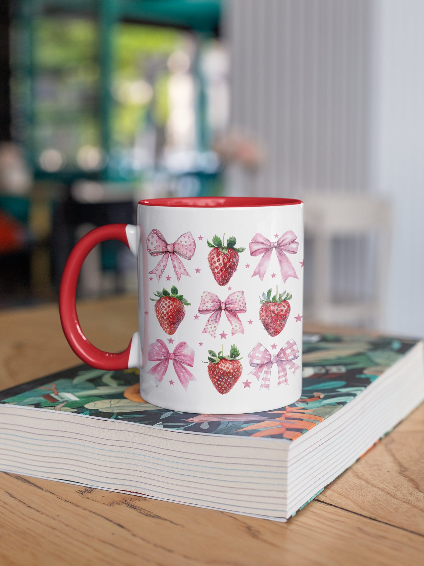 Coquette Strawberry Mug Coquette Mug Cottagecore Mug Preppy Stuff Cute ...