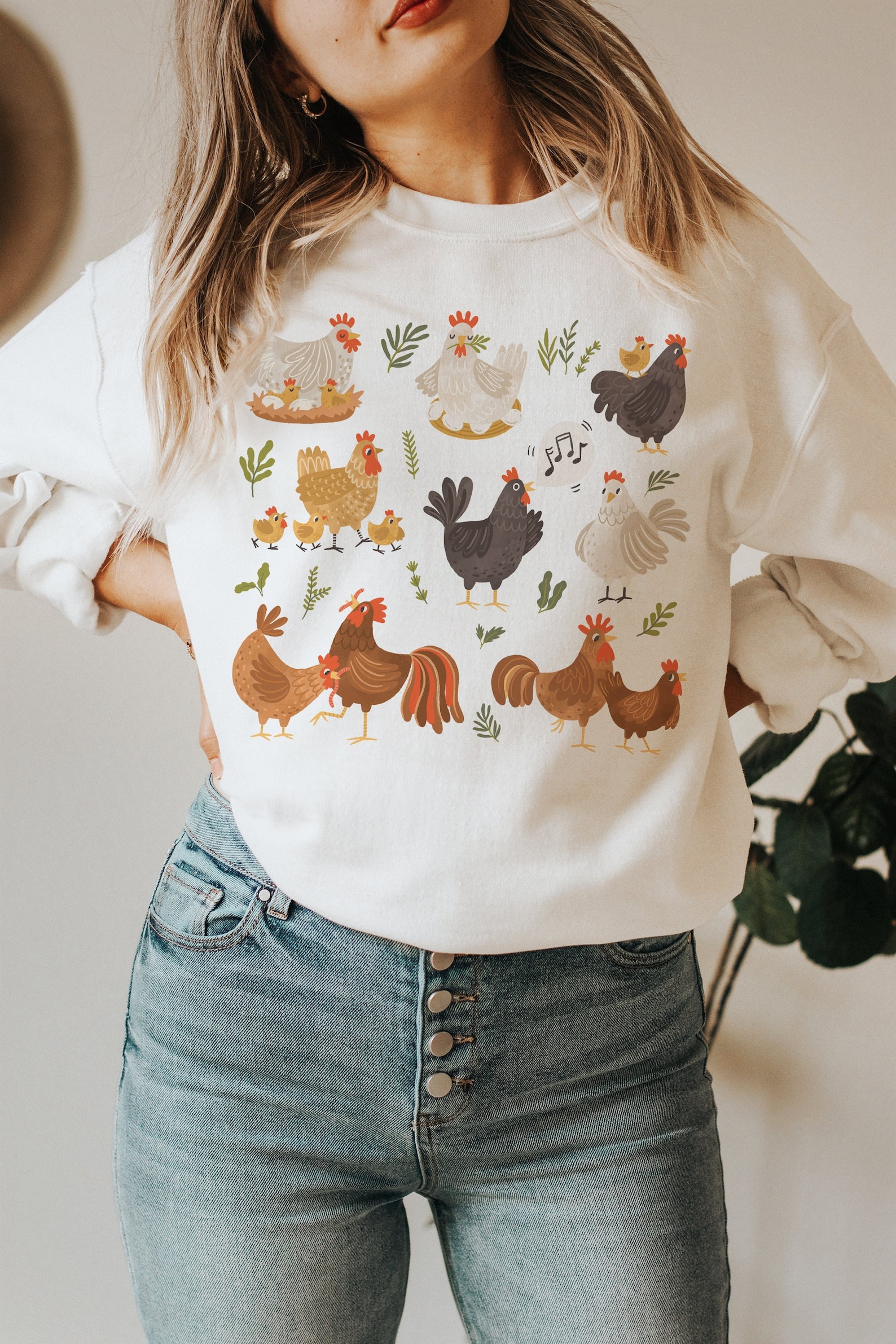 Chicken Sweatshirt Women Chicken Sweater Cottagecore Sweater ...