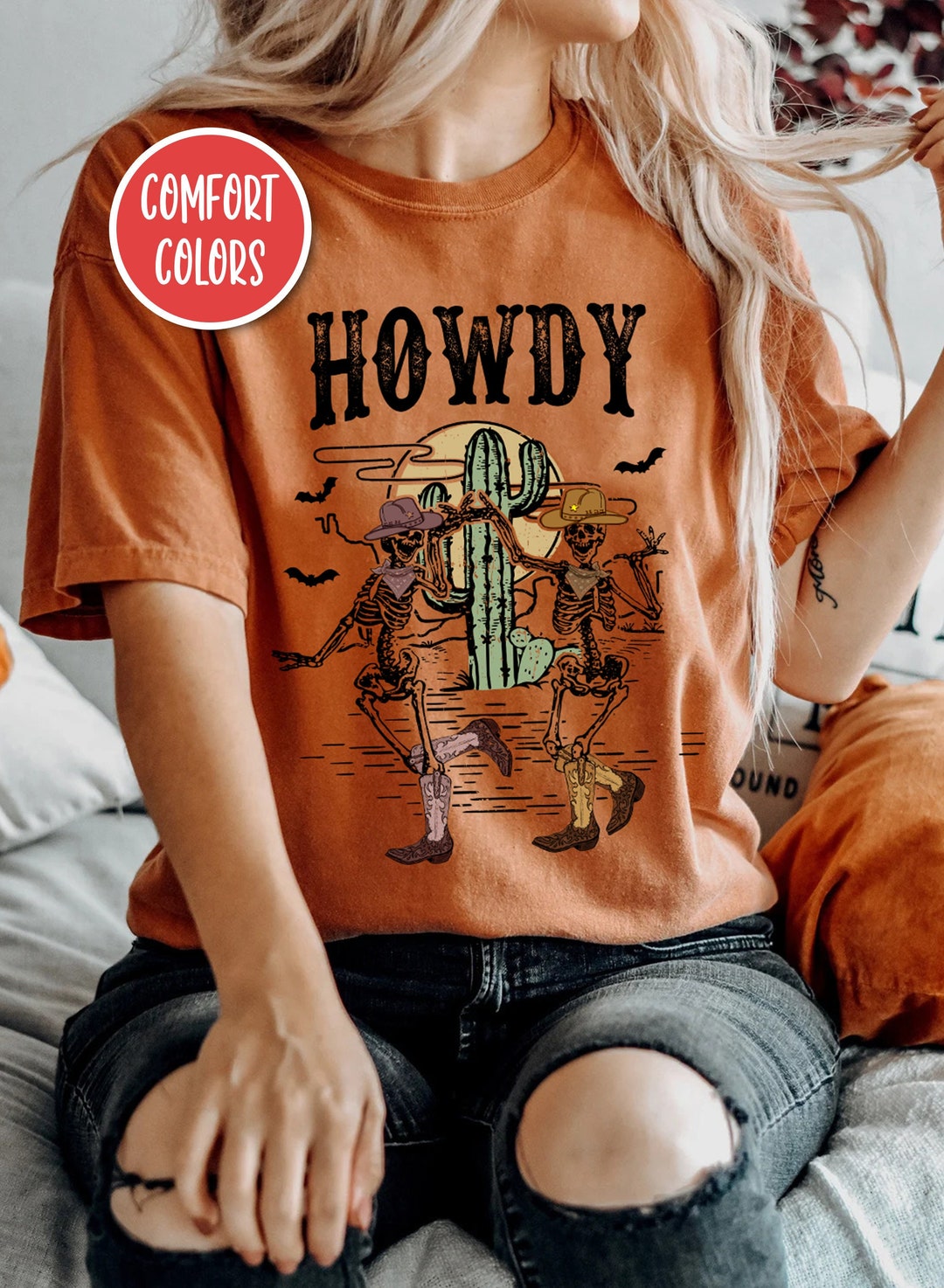Howdy Shirt Comfort Colors Cowboy Skeleton Shirt Halloween Skeleton ...