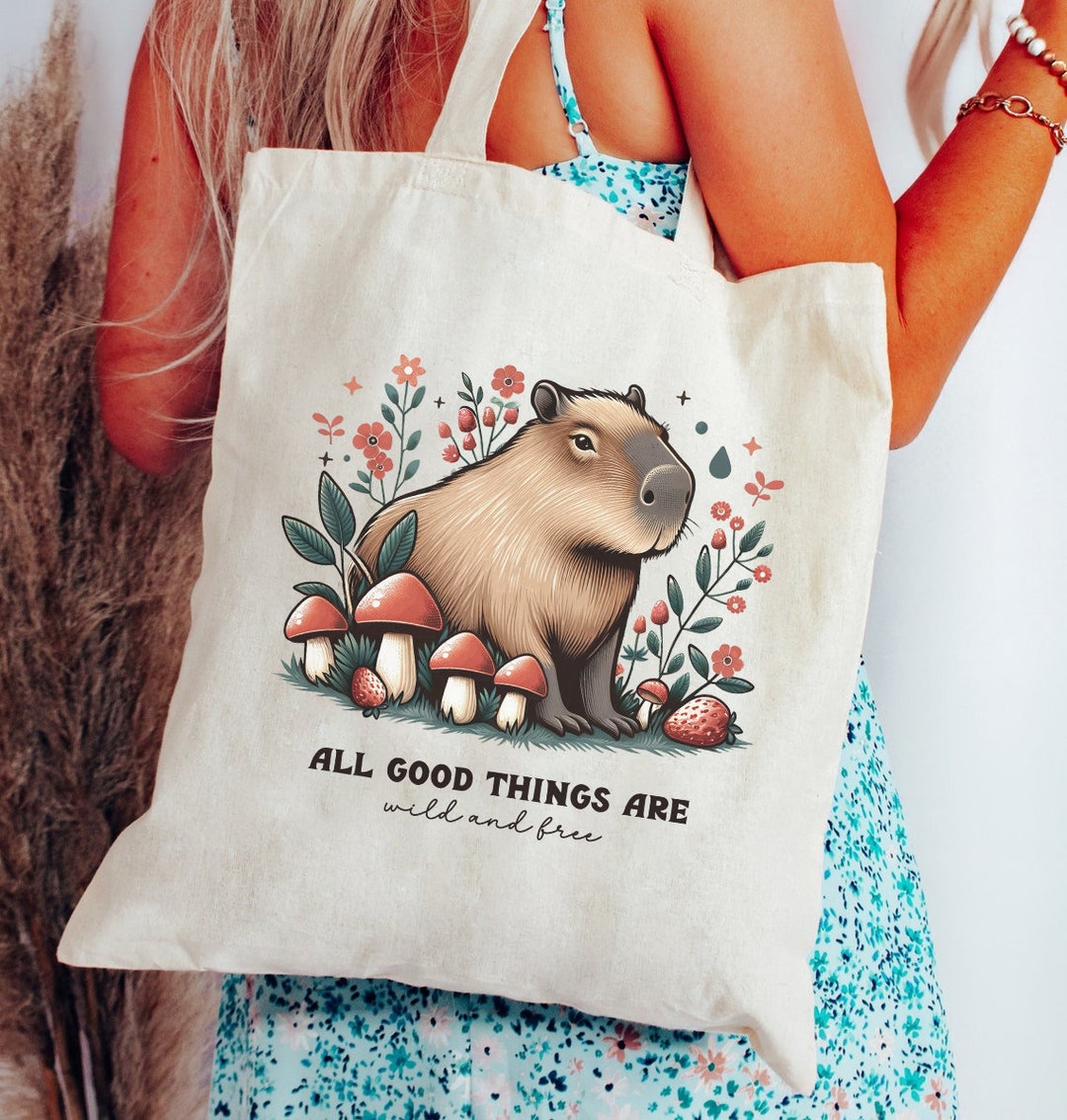 Capybara Tote Bag Capybara Gift Wildflower Tote Bag Cottagecore Bag ...