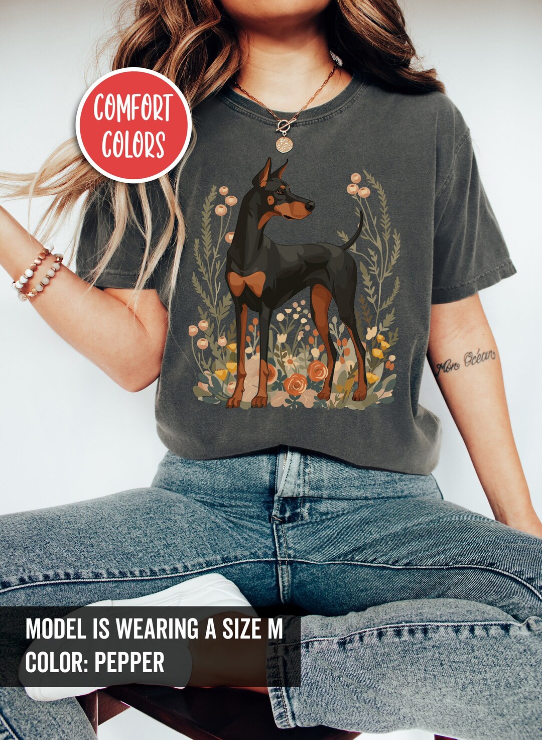 Dobermann Shirt Doberman Gifts Doberman Mom Doberman Shirt Floral Dog ...