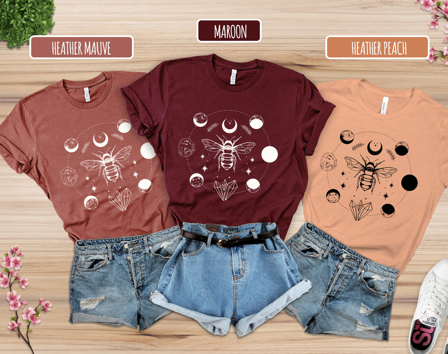 Mystical Moon Bee Shirt For Women Bee Graphic Tee Moon Phases | Etsy