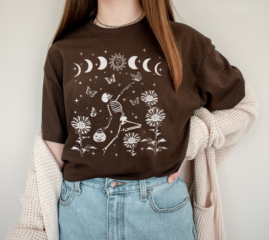 Dancing Skeleton Shirt Halloween Crewneck Spooky Vibes Skeleton Costume ...